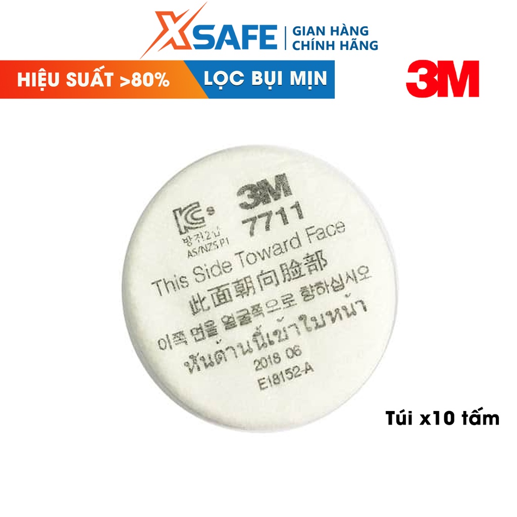 Túi 10 tấm lọc bụi 3M 7711 - Dùng cho các mẫu mặt nạ 1 van 3M 3200/HF52 ...