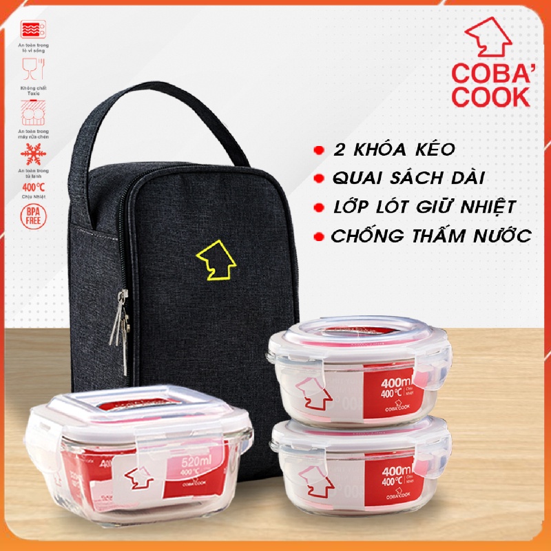 Bộ 3 hộp đựng cơm giữ nhiệt 1vuông 520ml 2 tròn kèm túi-CCS5R43BL | Shopee Việt Nam