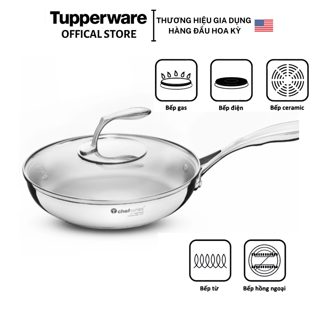 Chảo chiên/rán/xào Tupperware T Chef Series Frypan/Wokpan 24cm (nắp ...