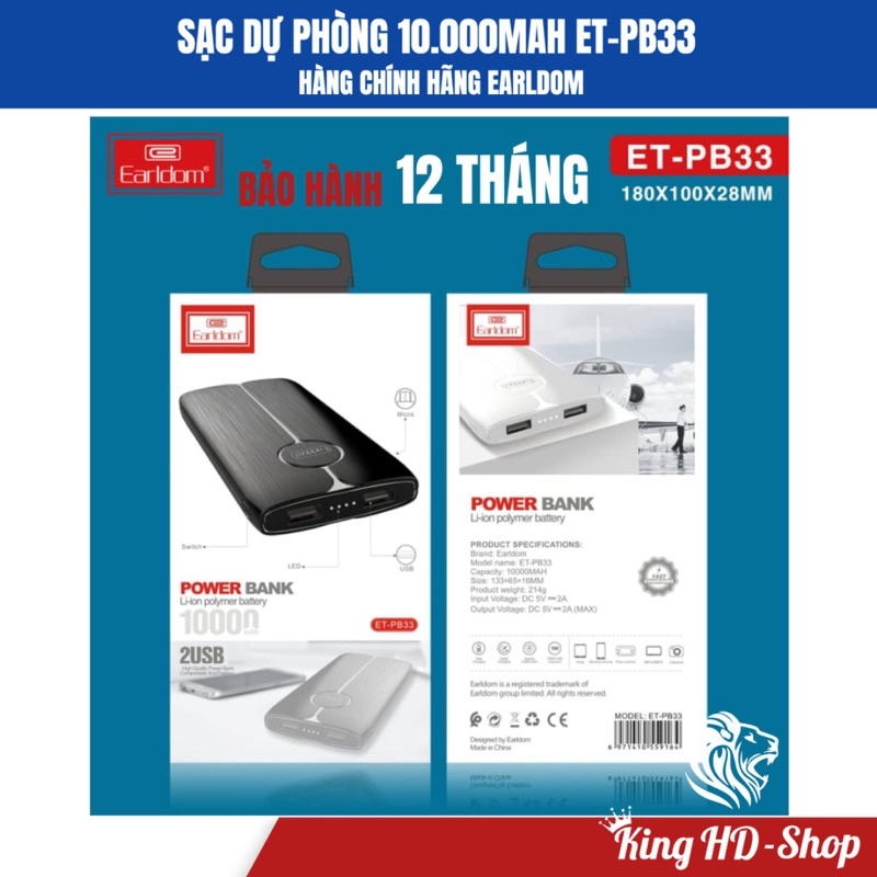 Sạc Dự Phòng 10000 mAh chính hãng Earldom Pb33 | Shopee Việt Nam