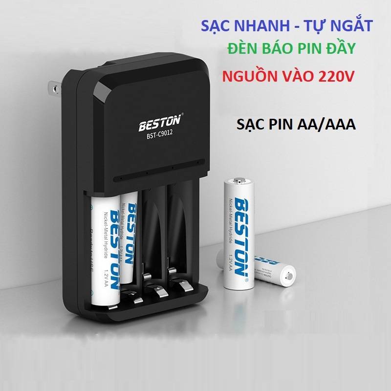 Bộ Sạc pin AA AAA Beston C9012, Sạc nhanh, tự ngắt khi đầy, nguồn 220V ...