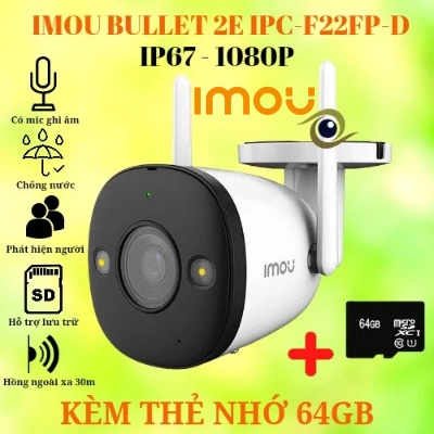 Camera IP IMOU Bullet 2E ngoài trời, có màu ban đêm 2Mpx IPC-F22FP, bảo ...