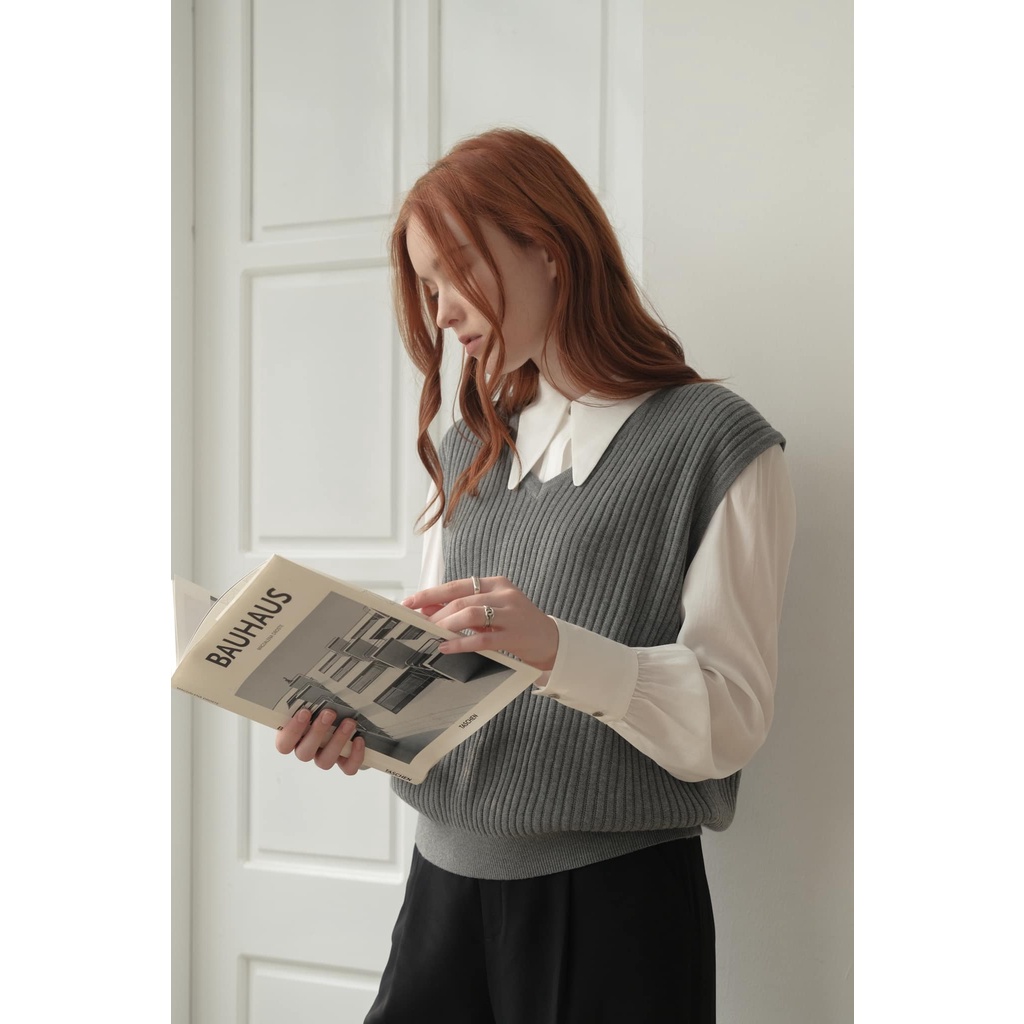 Áo gile len tăm cổ tim Hàn Quốc | Shopee Việt Nam