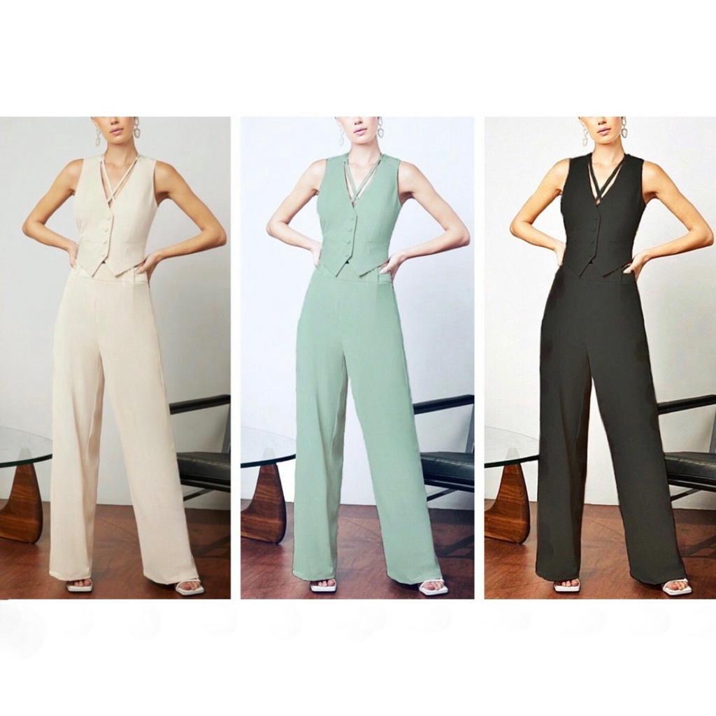 (Có Clip) Set Áo Gile Nút Bọc Quần Suông Hack Dáng, Set Gile Nữ Đẹp Đủ ...