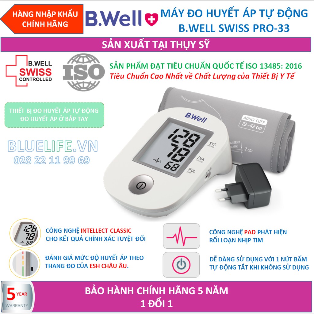 MÁY ĐO HUYẾT ÁP BẮP TAY BWELL SWISS PRO-33 - NHẬP KHẨU THỤY SỸ CHÍNH HÃNG - BẢO HÀNH 5 NĂM (1 ...