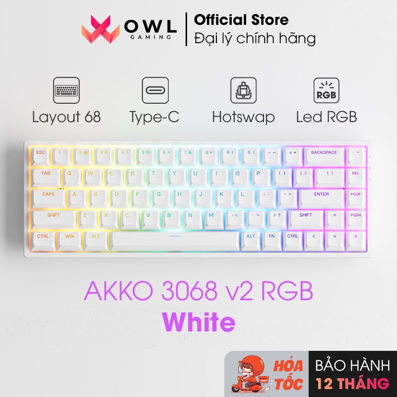 Bàn phím cơ AKKO 3068 v2 RGB – White (Foam tiêu âm / Hotswap / AKKO CS ...