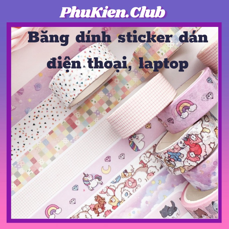 Băng dính sticker dán điện thoại, laptop 💟 nhiều hình , nhiều màu cực ...