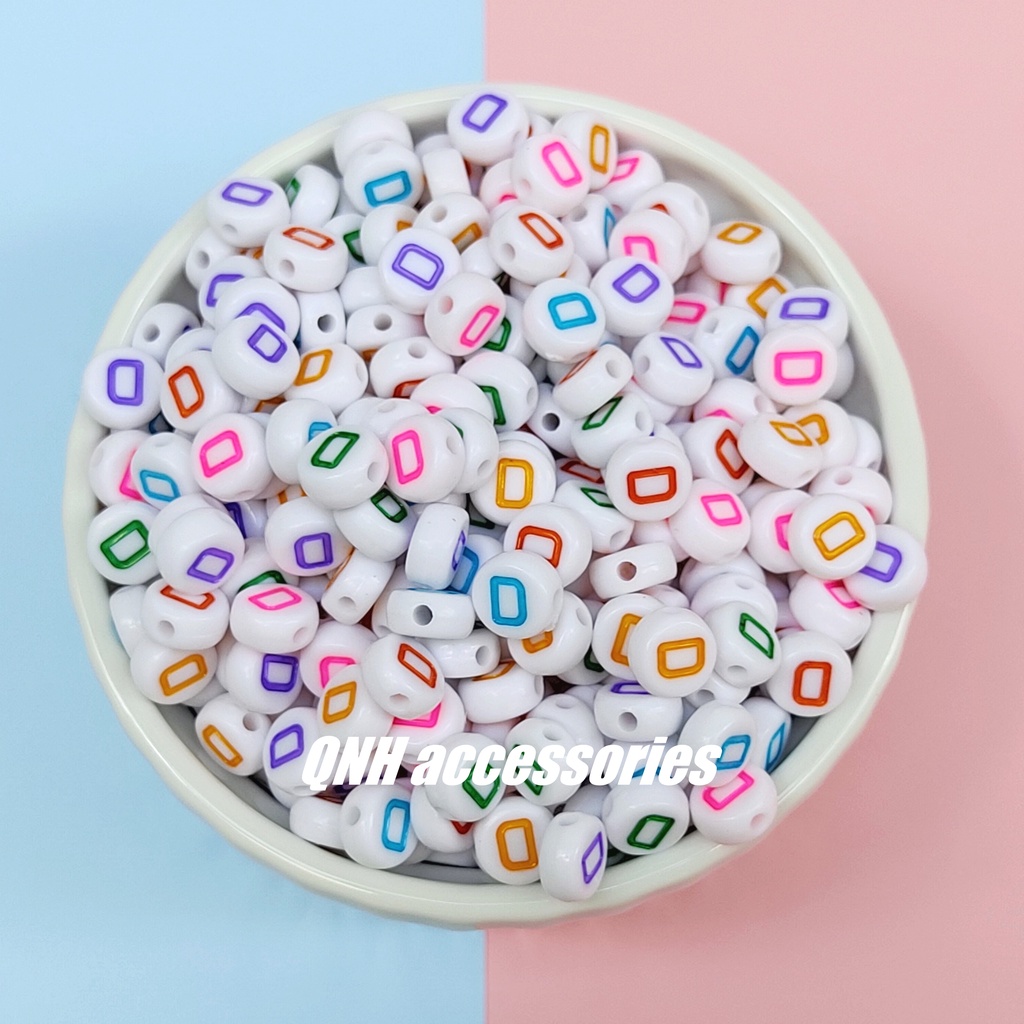 Gói 15g hạt chữ cái, hạt số nhiều màu nền trắng theo kí tự từ A-Z, 0-9 dùng làm trang sức ...
