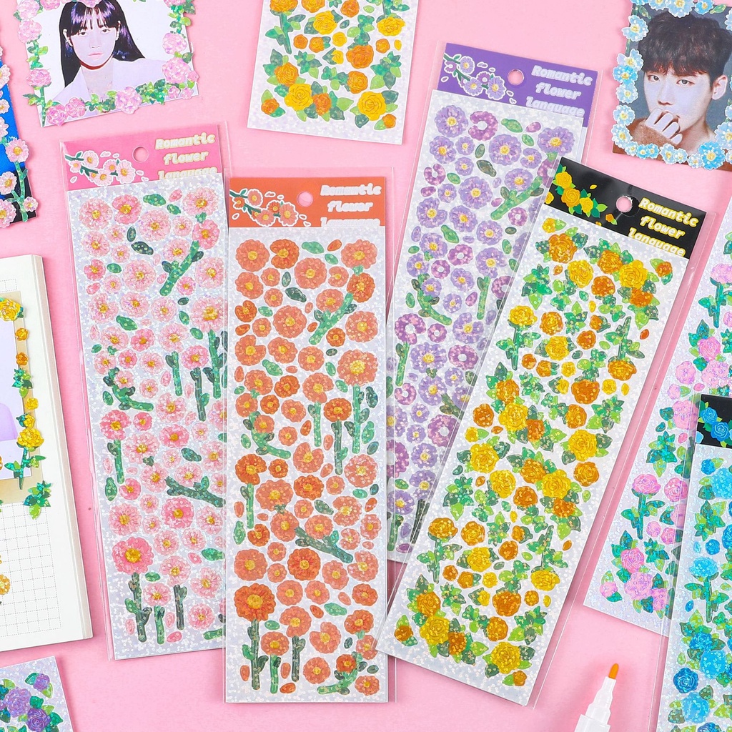 Hình Dán Stickers Hoa Cúc,Hồng Lấp Lánh nhiều chi tiết hoa nhỏ trang ...