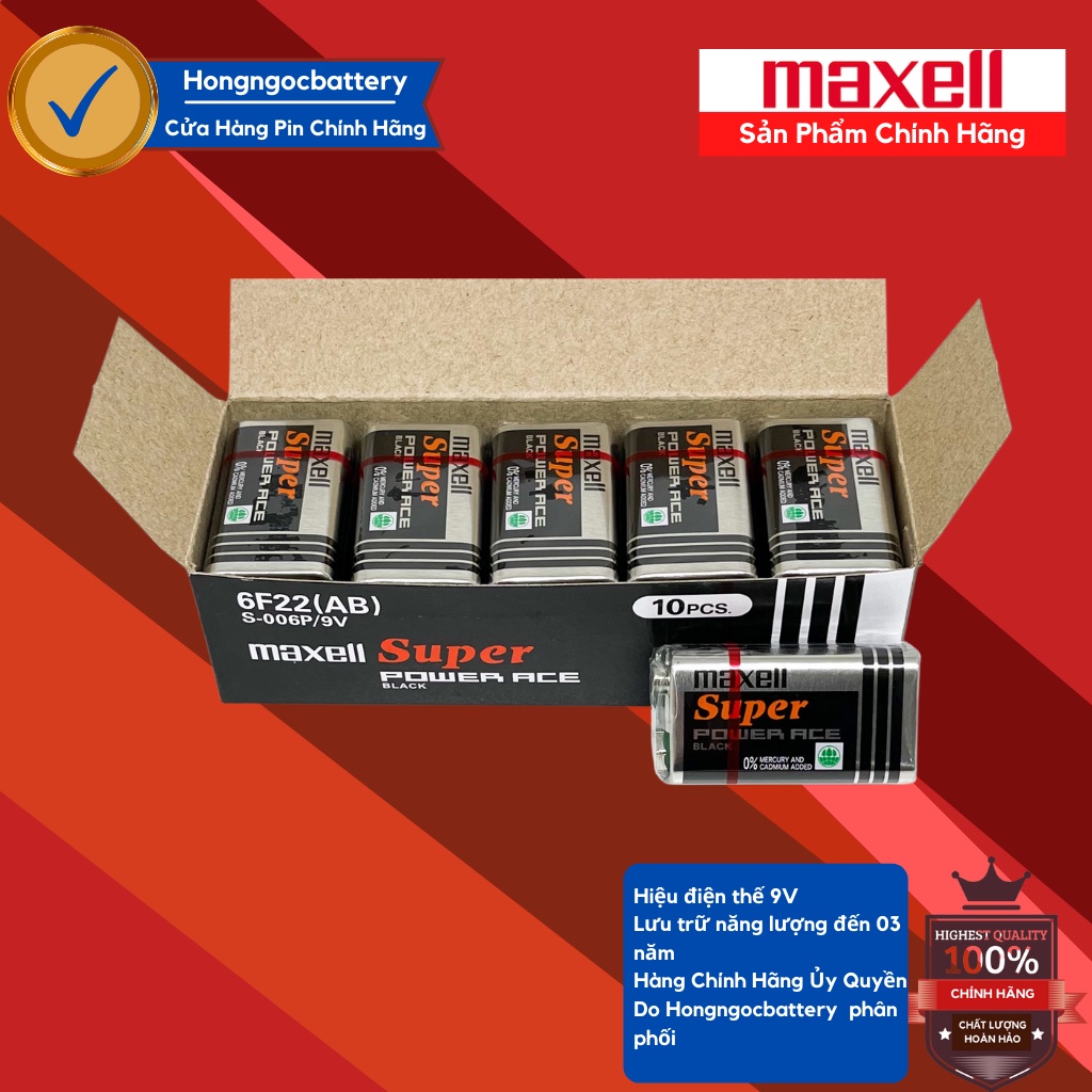 Hộp Pin 9V , Pin vuông ( Mã 6F22 ) Maxell Siêu bền - Hàng chính hãng ...