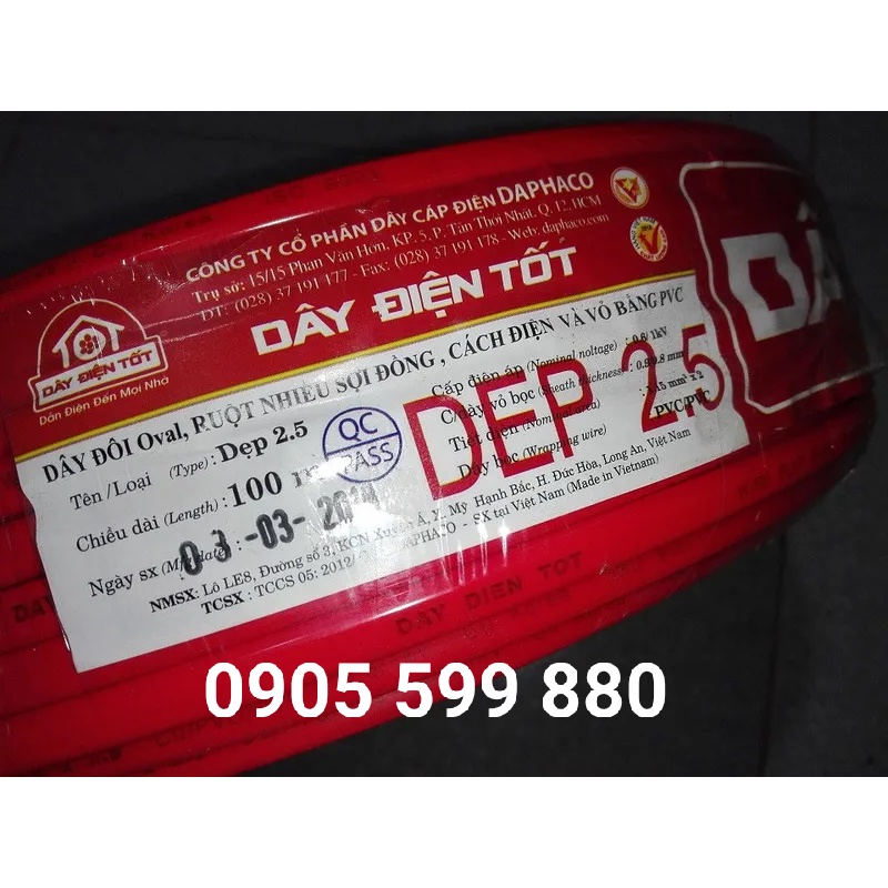 Dây Daphaco DEP 1.5 ( 2x1,5), DEP 2.5 ( 2x2,5), DEP 4.0 ( 2x4.0), DEP 4.0 ( 2x4.0) - cuộn 100m ...