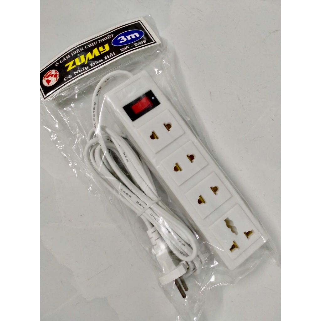 Ổ cắm điện ZUMY 4 lỗ, công suất 2200W - dây dài 3m - có công tắc | Shopee Việt Nam