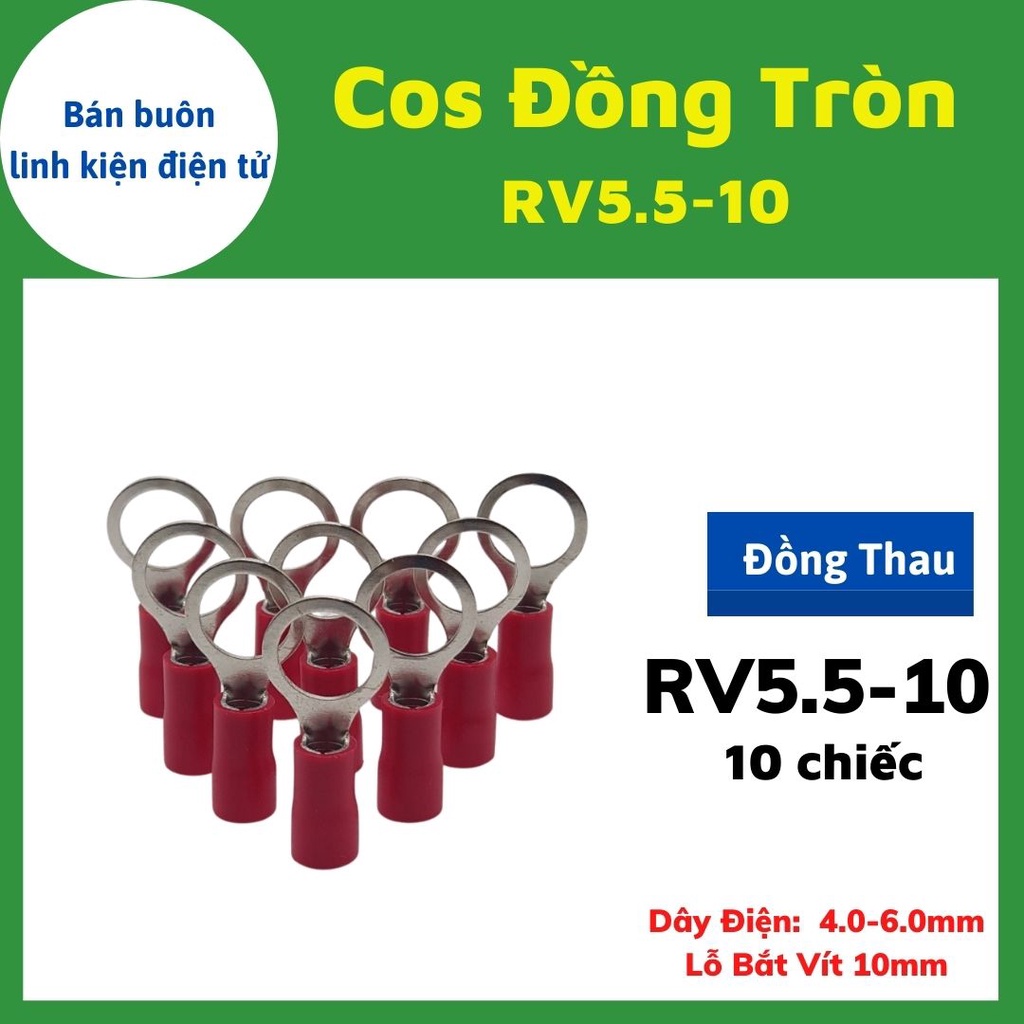 10 Đầu cos tròn RV5.5-10, đầu cos chữ o, RV5.5-10, cốt tròn , cos bấm dây, cos khuyên tròn [ Cos ...