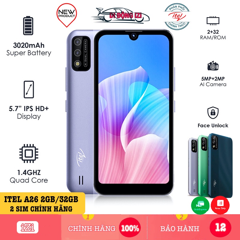 Điện thoại Smartphone iTel A26 (2GB/32GB) - Chụp Ảnh AI, Mở Khoá Bằng ...
