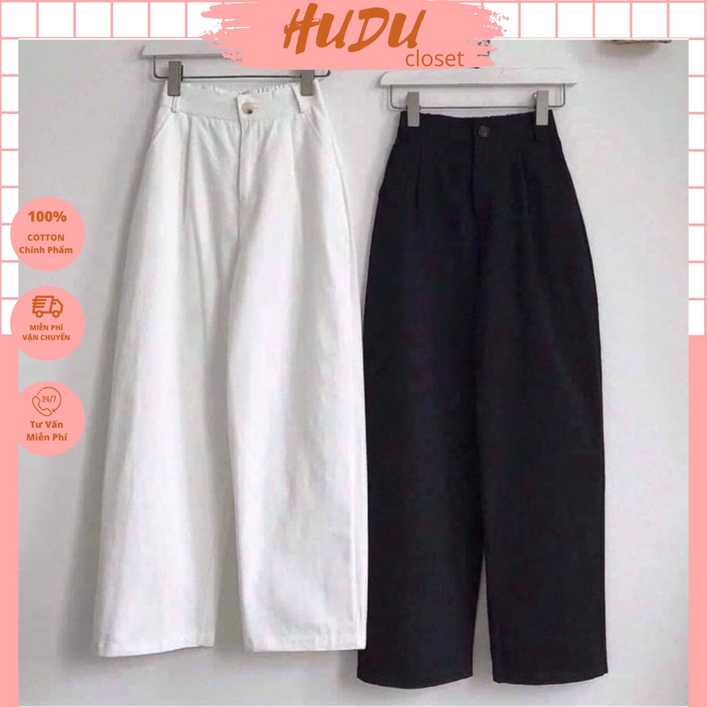 Quần Kaki Nữ Ống Rộng Cúc Trước Fresize Cạp Chun Xếp Ly Basic | Shopee ...