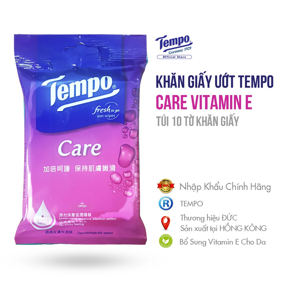 Khăn giấy ướt Tempo Care Vitamin E (1 gói) | Shopee Việt Nam