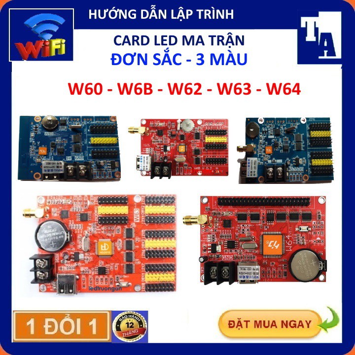 Mạch wifi điều khiển led ma trận HD W60 - w6b - w62 - w63 - w64 - lập trình cho biển led ma trận ...
