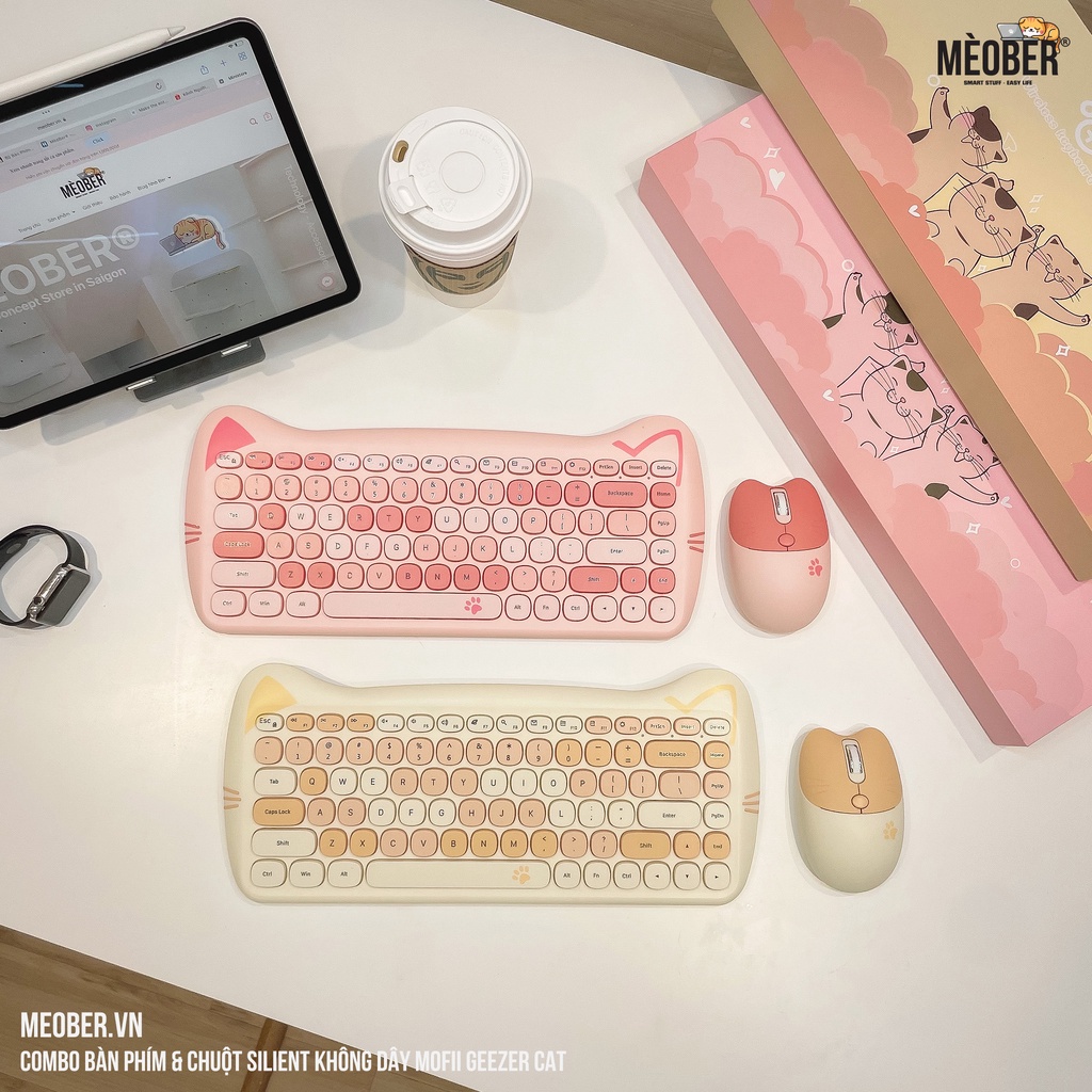 Bộ bàn phím không dây & chuột Silent MOFii Geezer Cute Cat dành cho ...