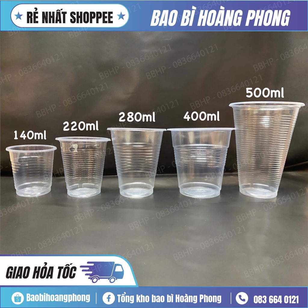 [Giá huỷ diệt] 50 Cốc/ Ly nhựa PP mỏng chịu nhiệt dùng 1 lần 140ml 220ml 280ml 300ml 400ml 500ml ...