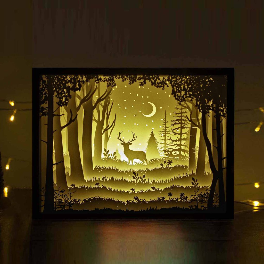 Khung ảnh tranh đèn cắt giấy KIRIGAMI LIGHTBOX khổ A4 gỗ sồi CHẤT LƯỢNG ...