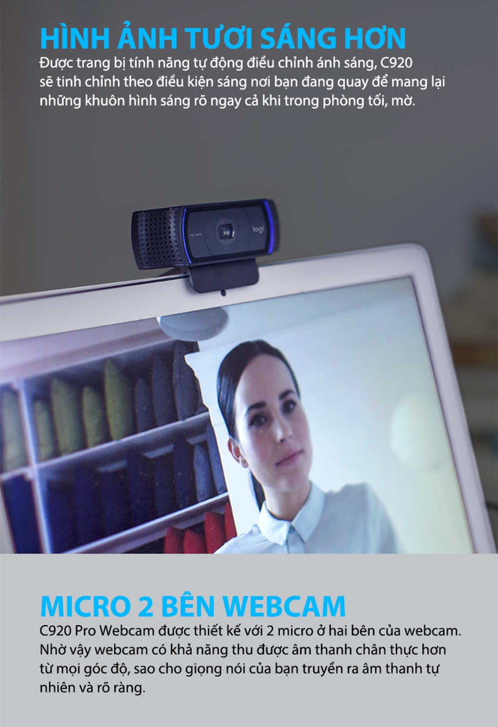 Webcam Logitech C920 Pro Full HD 1080p 30FPS - mic kép to rõ, tự động ...