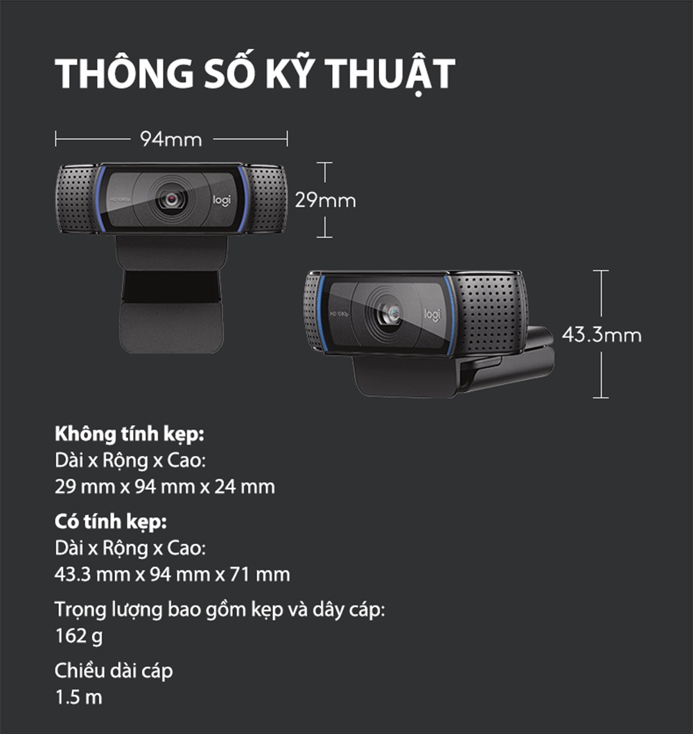 Webcam Logitech C920 Pro Full HD 1080p 30FPS - mic kép to rõ, tự động ...