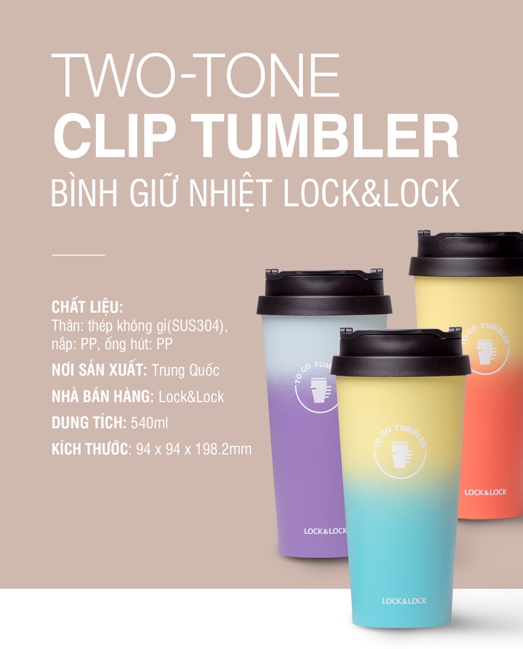 Ly giữ nhiệt LocknLock Clip Tumbler LHC4151 540ml - Hàng chính hãng, có ...