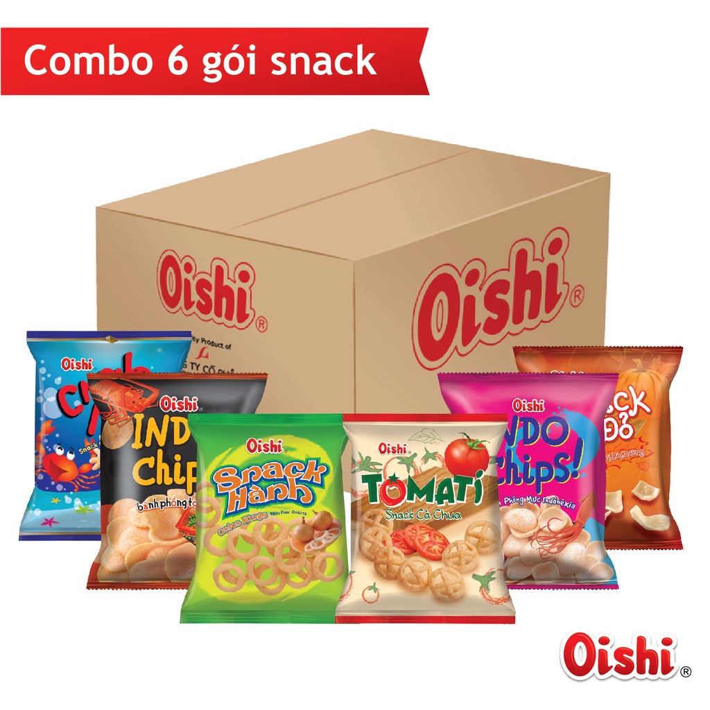 Combo1 - 6 gói snack Oishi 35g (Snack: Cua Sốt Chua Ngọt, Phồng Tôm Hùm ...