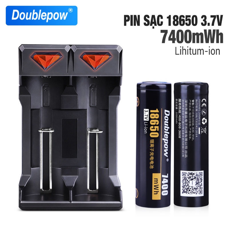 Pin 18650 7400mWh Doublepow. Sạc pin UK21 18650 đa năng tự ngắt, đèn ...