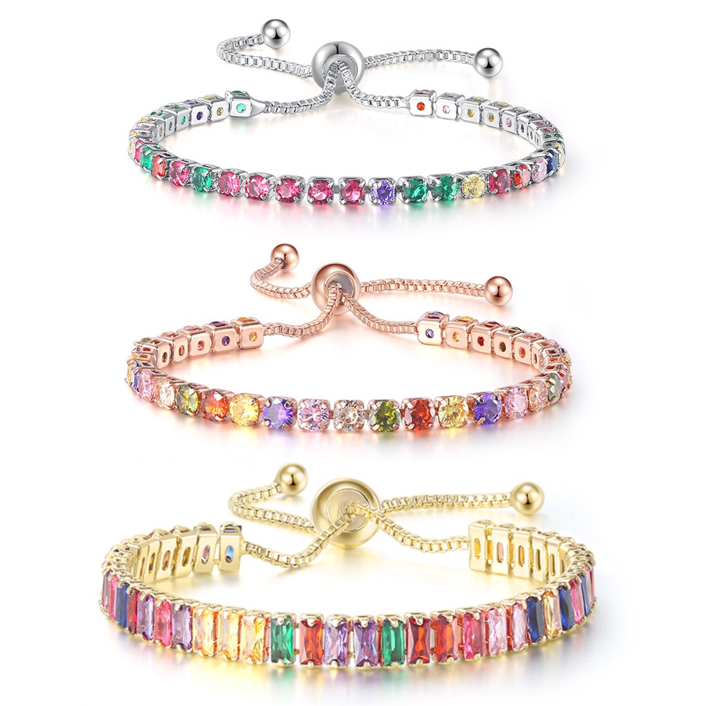 Vòng tay nữ ZHOUYANG đính đá zircon nhiều màu cầu vồng thời trang | Shopee Việt Nam