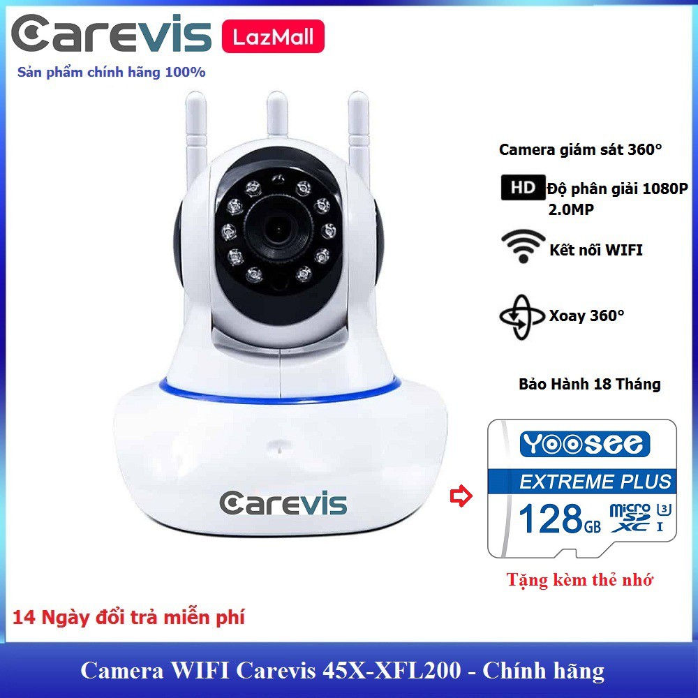 (Kèm thẻ nhớ 128GB) Camera WIFI - Camera Ip CareCam 3 Râu (R8)45X ...