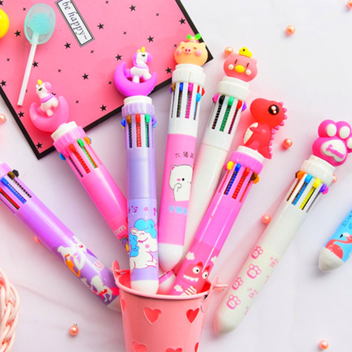 Bút Bi 10 Màu Kiểu Hoạt Hình Xinh Xắn Dễ Thương, bút bi bấm 10 màu cho bé, bé vừa học vừa chơi ...