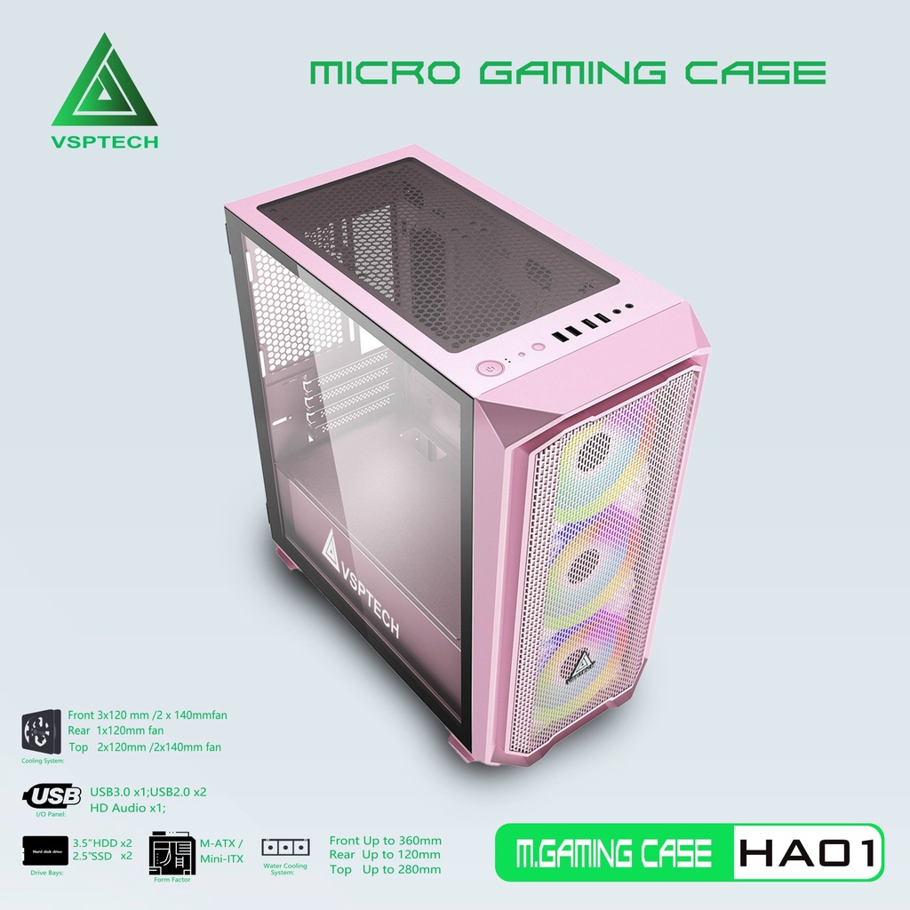 Case Gaming VSP HA01 Mini Tower (Hồng) | Shopee Việt Nam
