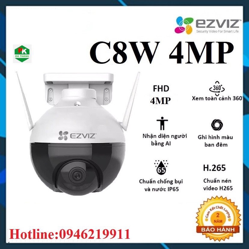 Camera ngoài trời xoay Ezviz C8W 4MP 2K có màu ban đêm đàm thoại 2 ...