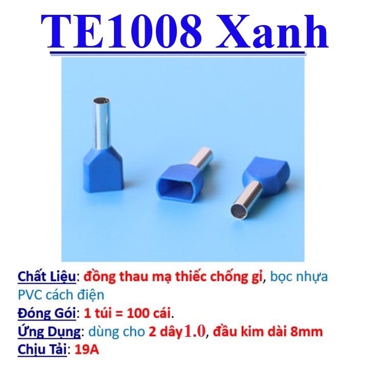 Đầu cos pin rỗng đôi bấm dây điện [100cái] đầu cốt kim bằng đồng, cosse ...
