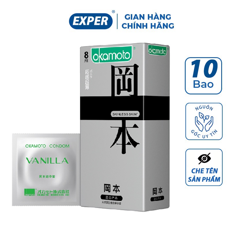Bao cao su Okamoto Skinless Skin Vanilla, bcs hương vani siêu mỏng kéo ...