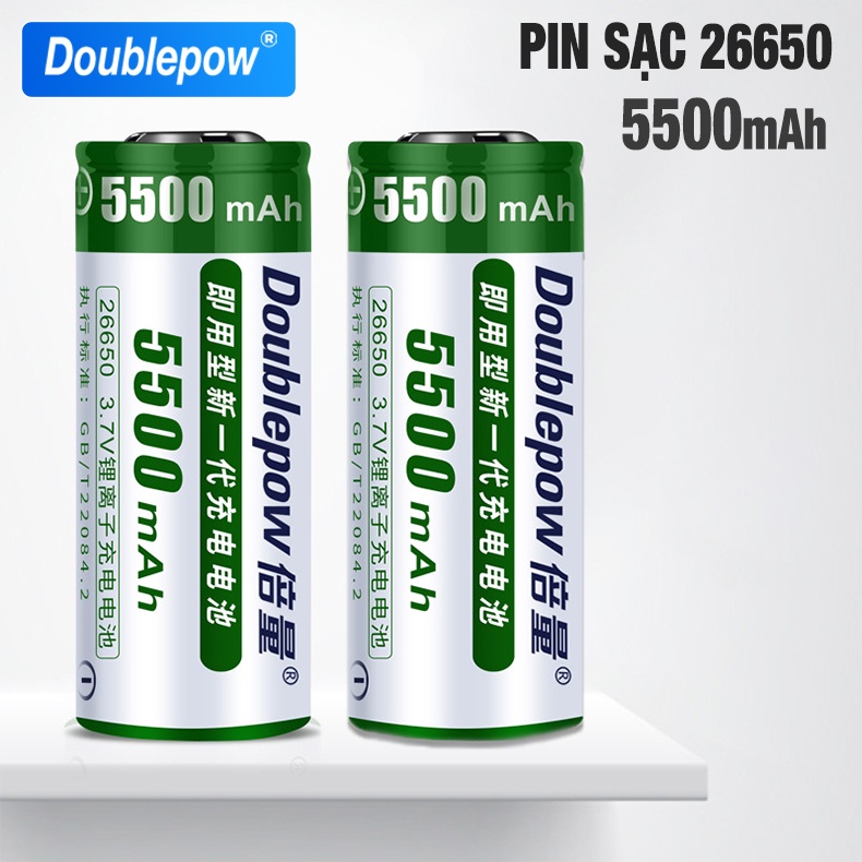 Bộ 2 Viên Pin Sạc 26650 5500mAh Doublepow dùng thay thế chế pin 2s, 3s ...
