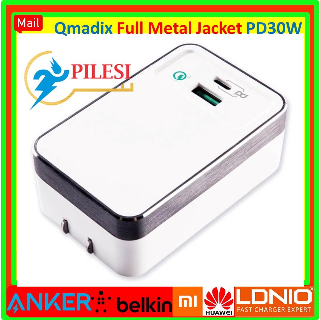 Cốc sạc Củ sạc 2 cổng PD 30W Qmadix Full Metal Jacket PTMH2-Q3PD Mỹ, USB-A & USB-C chính hãng ...
