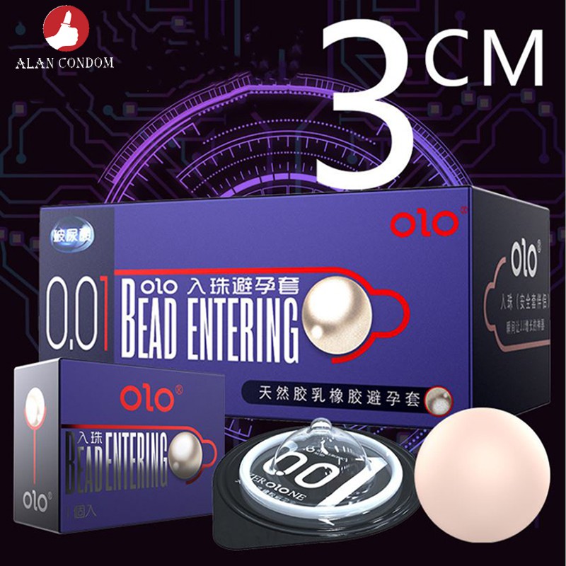 Bao cao su OLO 0,01 siêu mỏng đặc biệt có bi mềm tăng chiều dài 3cm hộp 10 chiếc 1 bi. 001 ...