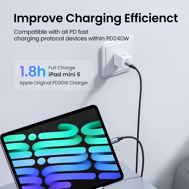Dây Cáp UGREEN PD3.1 240W 5A / 48V USB C Sang USB C 480Mbps PD Bằng Nhôm Bện Nylon Cho Macbook ...