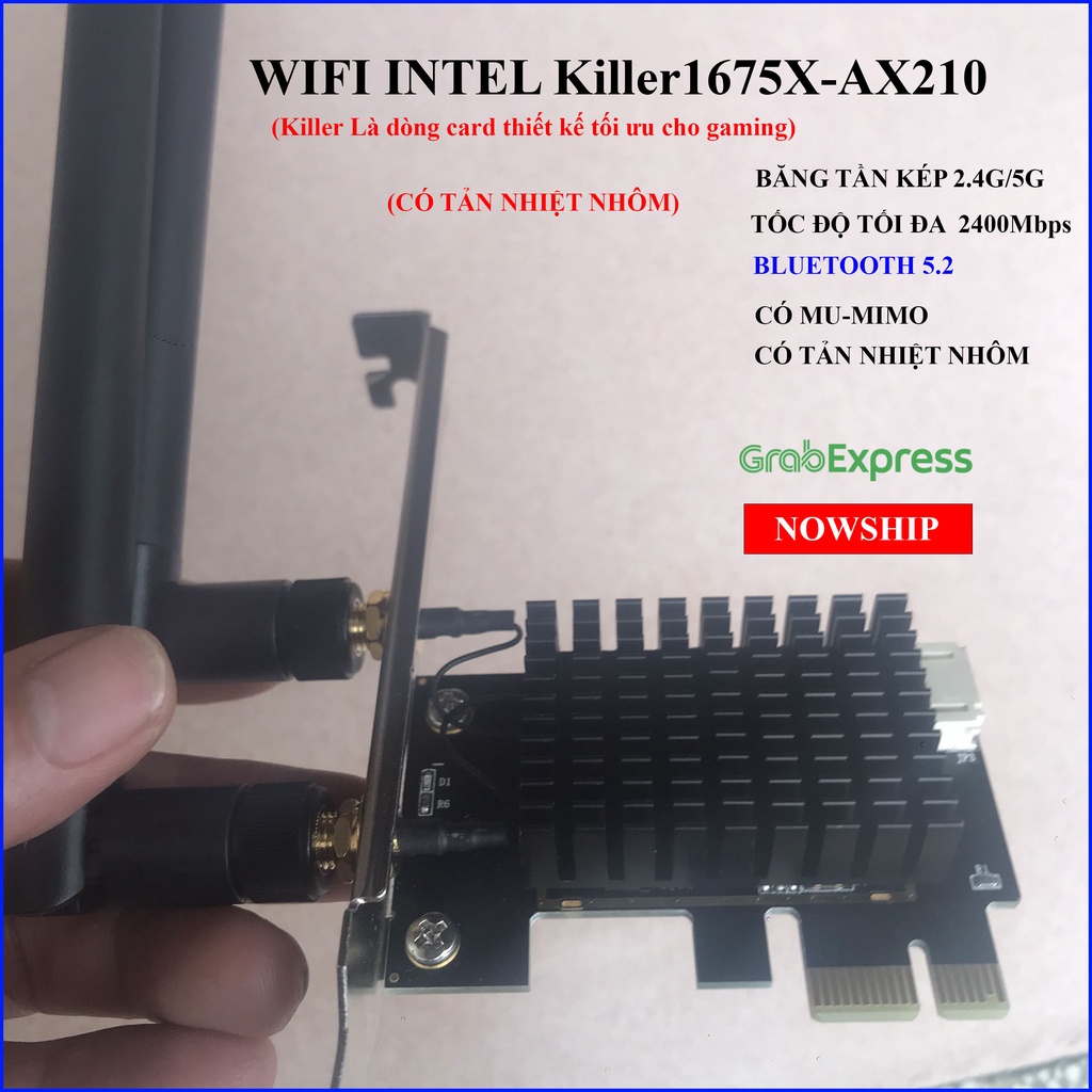 Card wifi intel Killer1675X-AX210 chuyên gaming Wifi6E Kèm Bluetooth 5. ...
