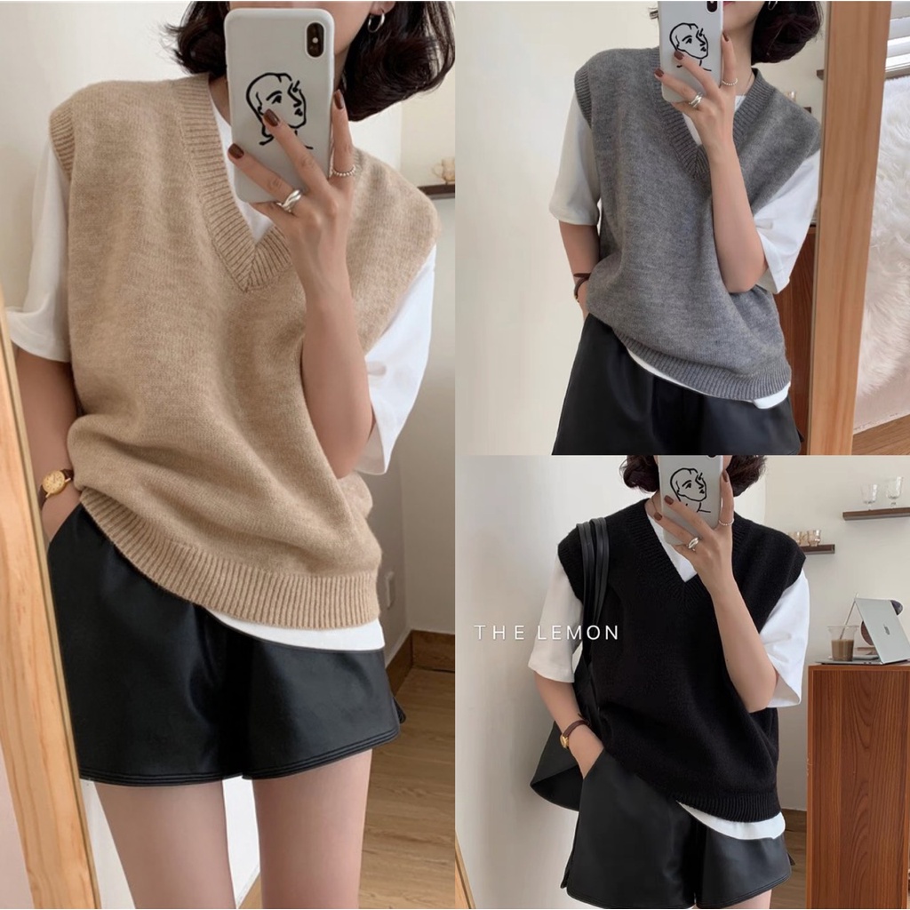 [A2] Áo Gile len Trơn cổ V basic Hàn Quốc 2022 | Shopee Việt Nam