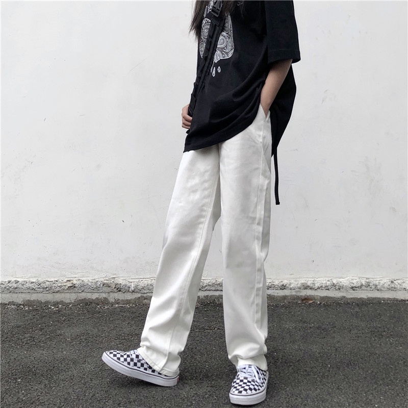 Quần ống rộng nam nữ màu trắng kaki jean Yinxx, quần dài ống đứng ...