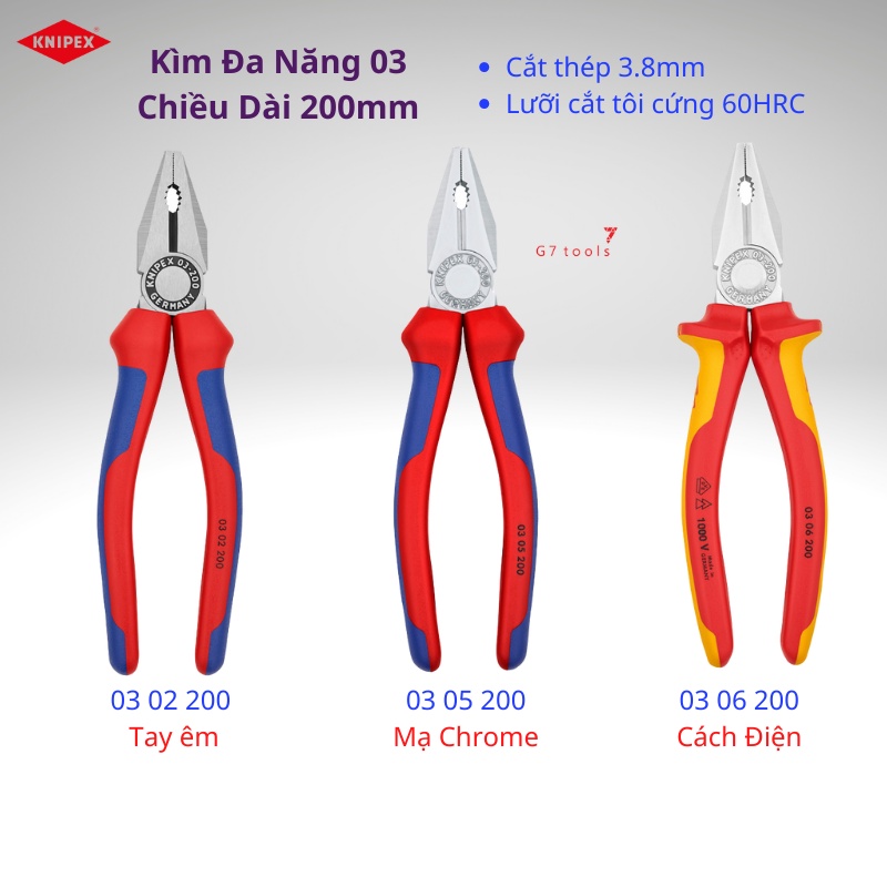 Kìm KNIPEX Đa Năng Dòng 03 Chiều Dài 200mm: Lưỡi Cắt Tôi Cứng 60HRC ...