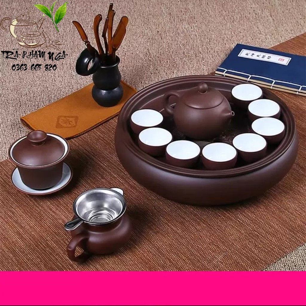 Bộ ấm Chén Tử Sa Cao Cấp Chén Tráng Men Trắng Không Nịnh Màu Nước Trà 6962