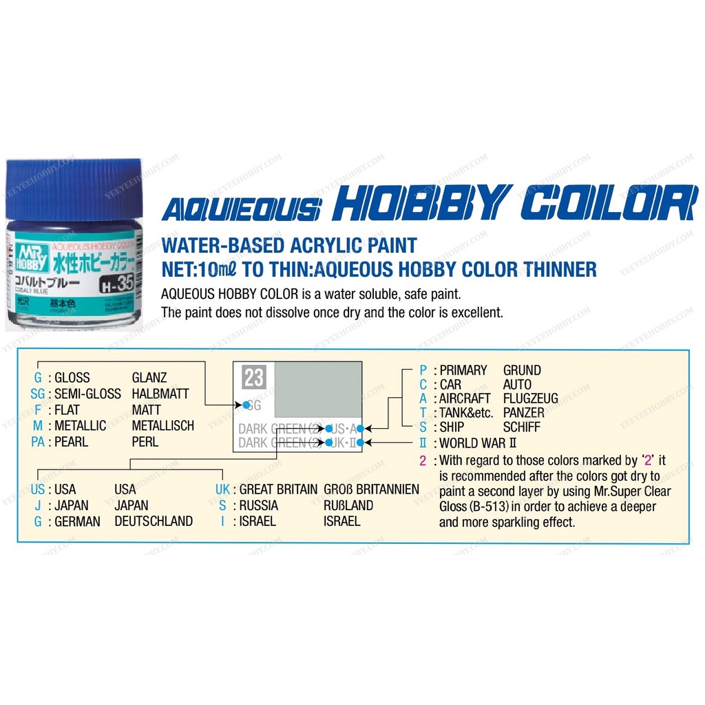 SƠN MÔ HÌNH MR. HOBBY - AQUEOUS HOBBY COLOR (H321~H340) | Shopee Việt Nam