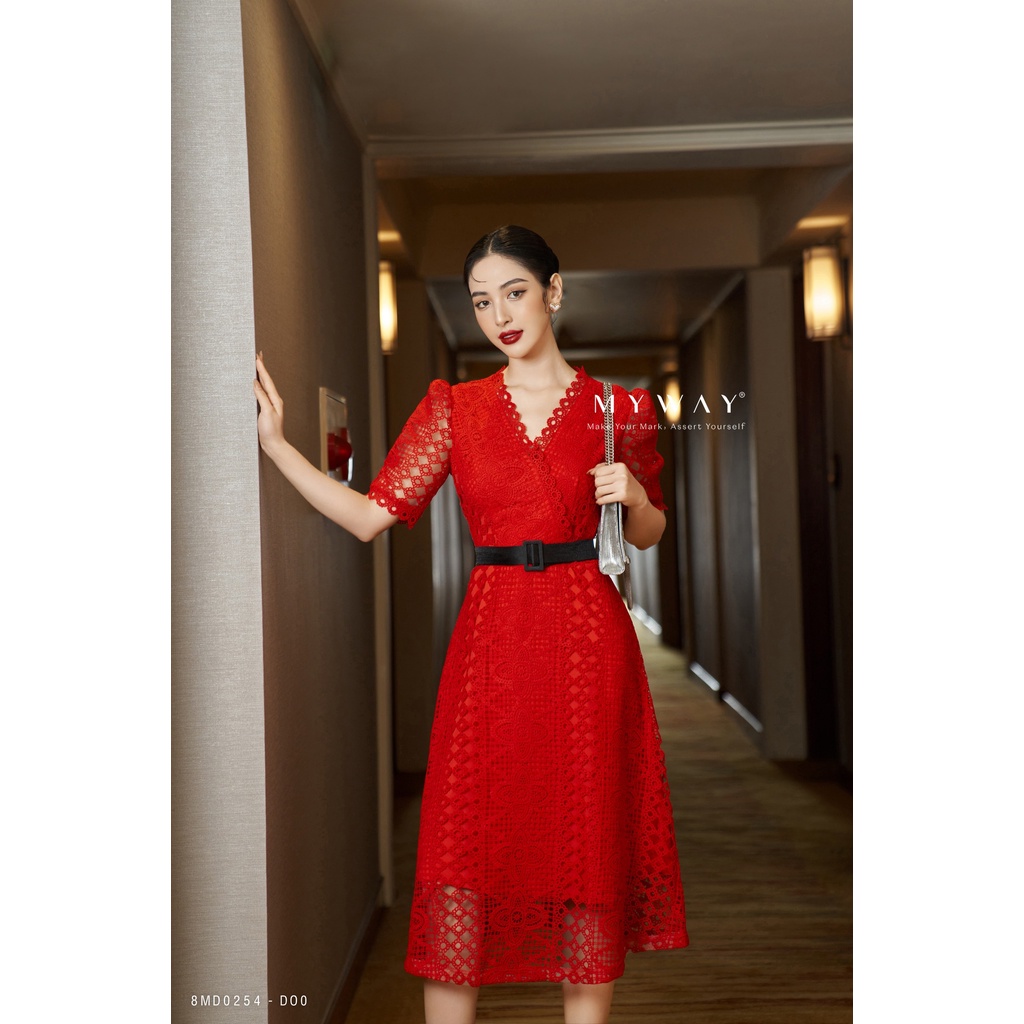 Đầm Ren Nữ Công Sở MY WAY Tay Bồng Tặng Đai Sang Trọng 8MD0254 DB ...