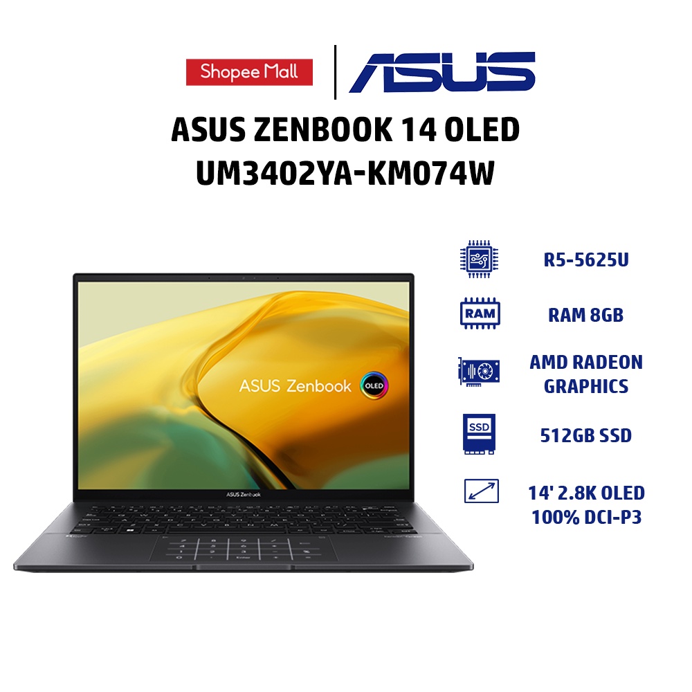 Laptop ASUS ZenBook 14 OLED UM3402YA-KM074W R5-5625U | 8GB| 512GB | 14 ...