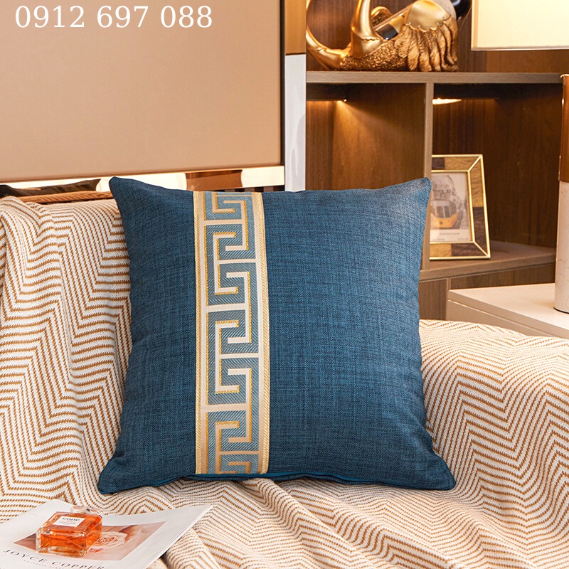 Gối tựa lưng sofa, vỏ gối sofa vải canvas thêu họa tiết sang trọng ...