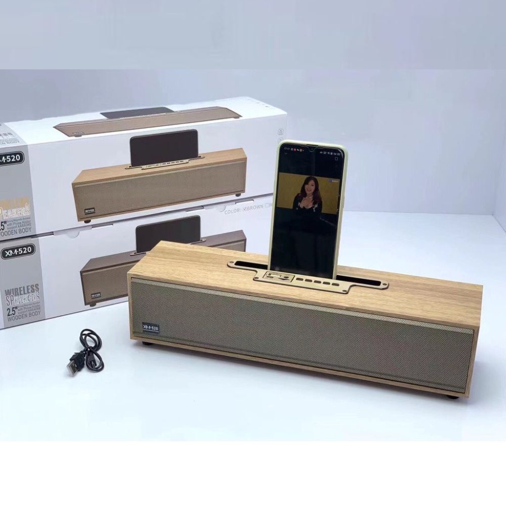 Loa Bluetooth XM 520 Bass Mạnh Công Suất 20W Siêu Trầm Thiết Kế Vỏ Gỗ Dạng Thanh Để Bàn Tặng AUX ...
